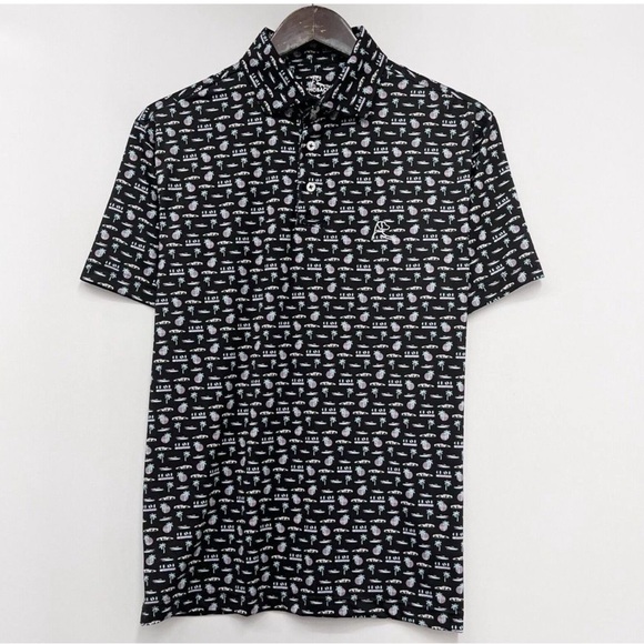 Rhoback | Shirts | Rhoback Mens Size L Miami Vice Golf Polo Black Shirt Palm Trees Boats Cars ...